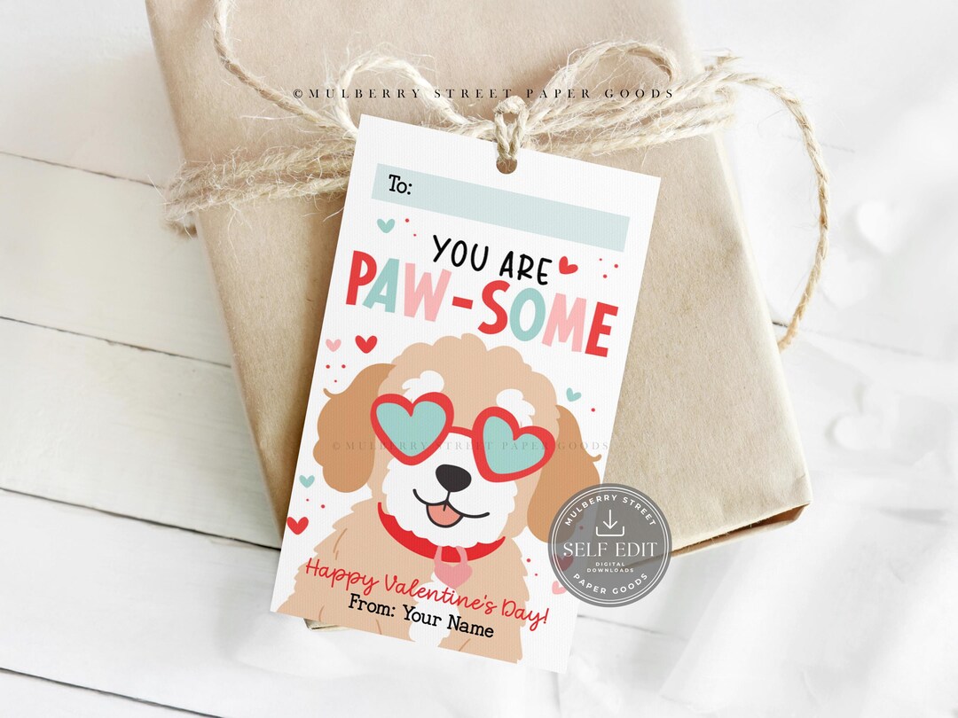 Dog Valentine's Day Gift Tag Printable Digital Download Canva Template ...