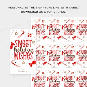 Printable Sweet Holiday Wishes Christmas Gift Tag, Candy and Cookies ...