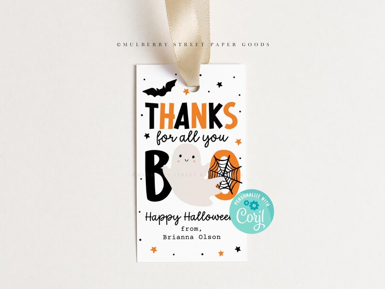 Thanks for All You Boo Halloween Gift Tag Printable Cute Ghost Teacher ...