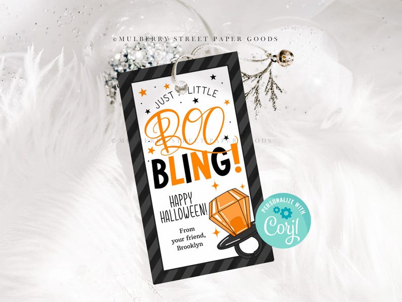 Printable Halloween Ring Pop Gift Tag Just A Little Boo Bling Trick or ...