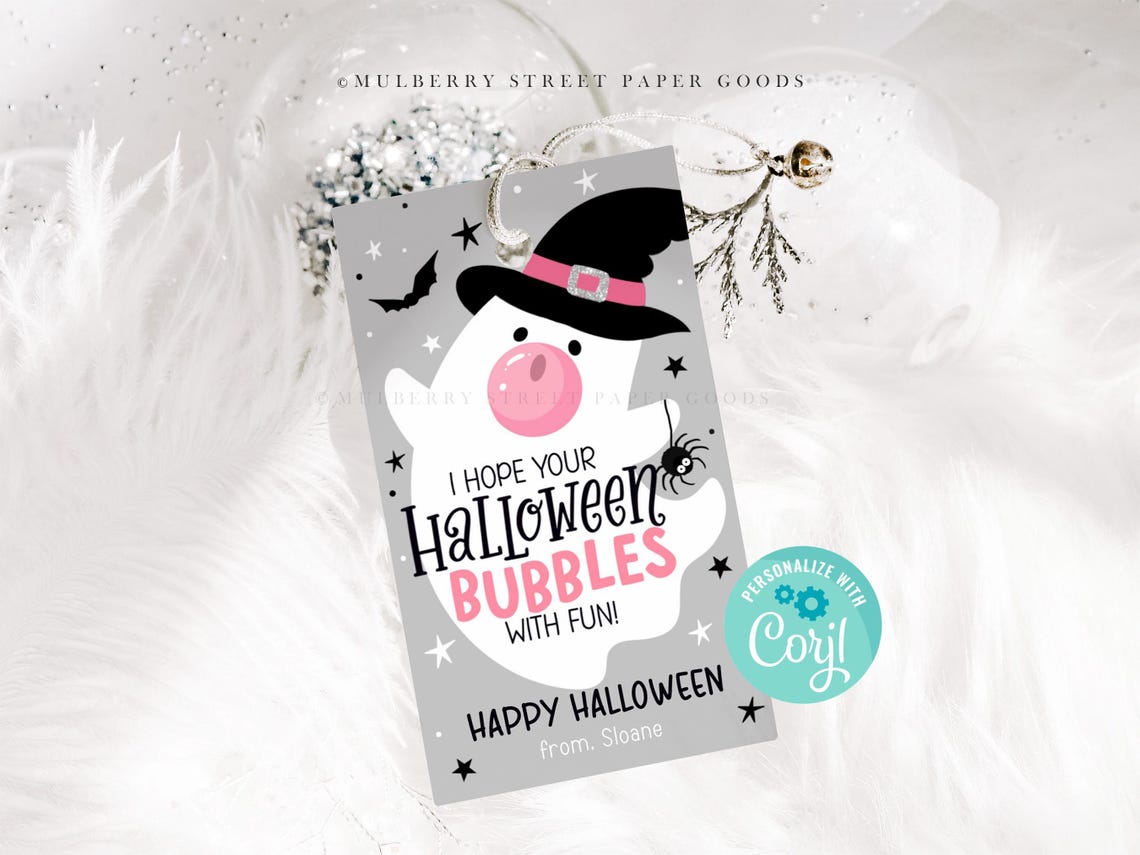 Halloween Bubbles Gift Tag Printable Cute Ghost Bubble Gum Halloween ...