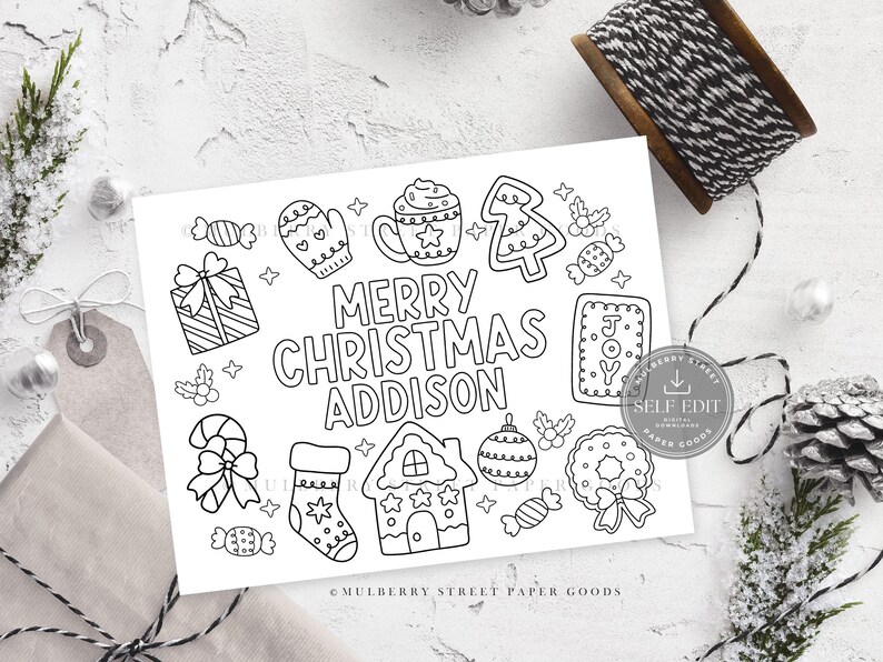 Editable Christmas Coloring Page Printable Digital Download ...