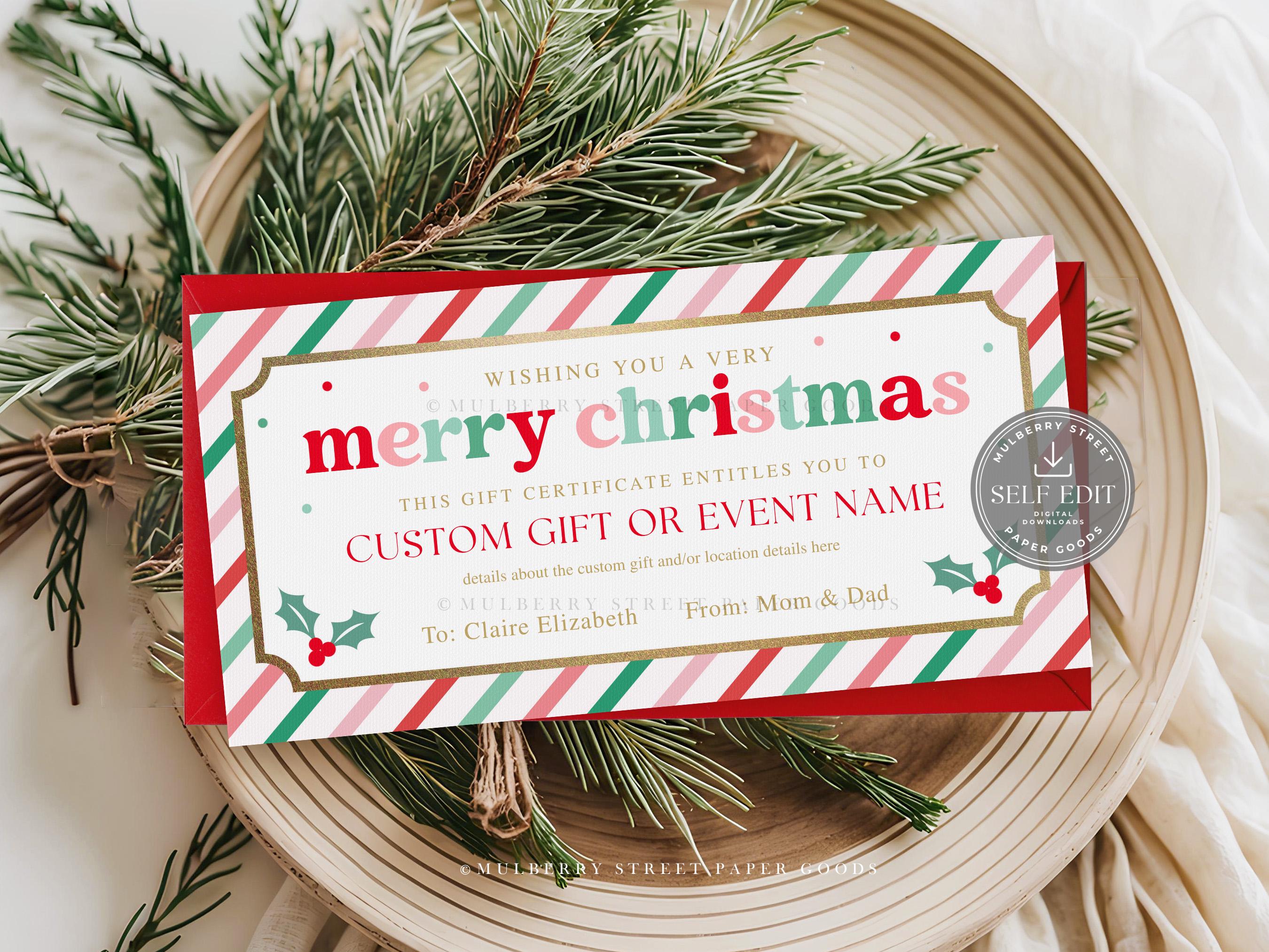 Editable Christmas Gift Certificate Printable Digital Download Canva ...