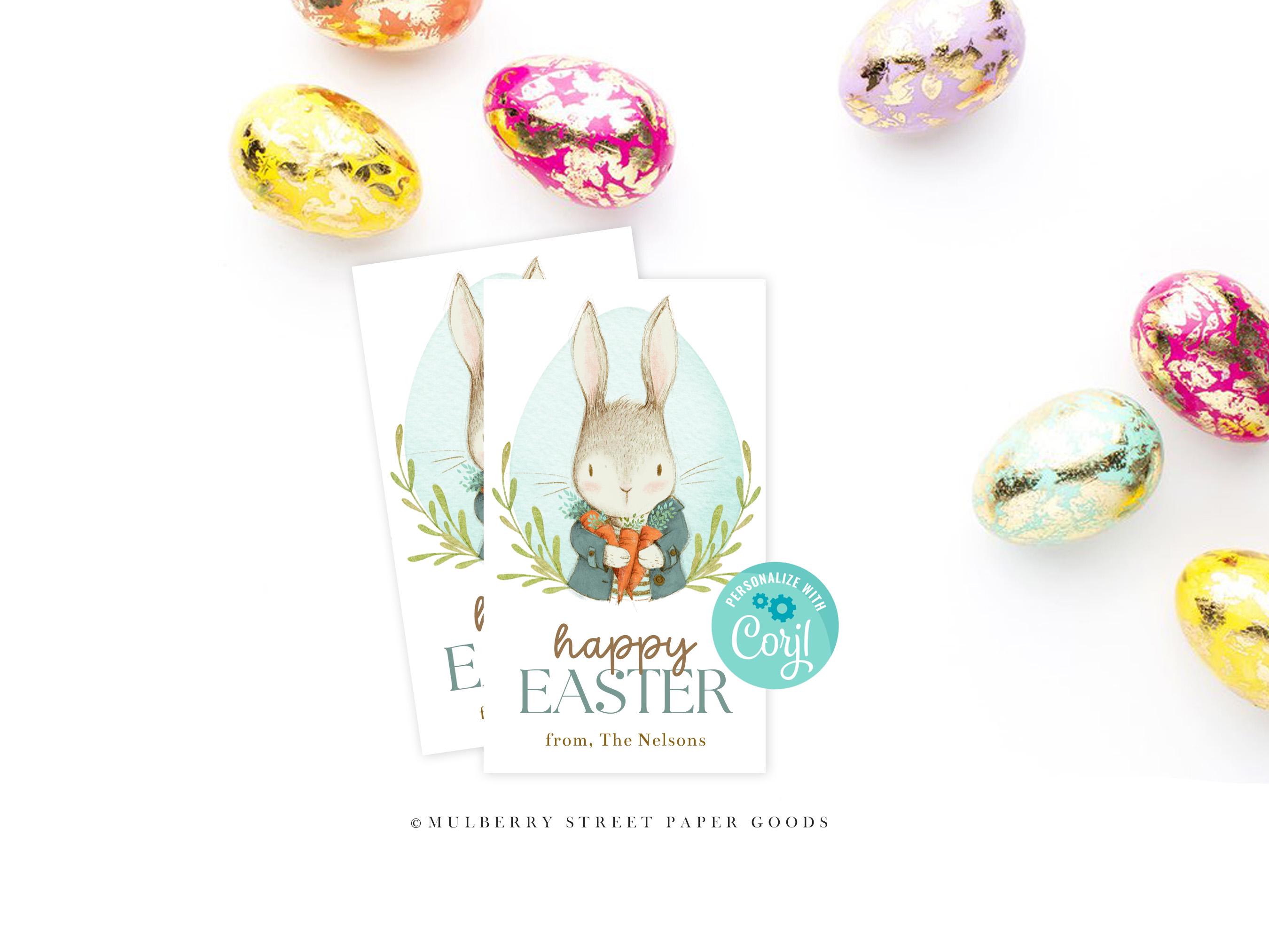 Printable Happy Easter Bunny Gift Tag, Instant Download Easter Bunny ...