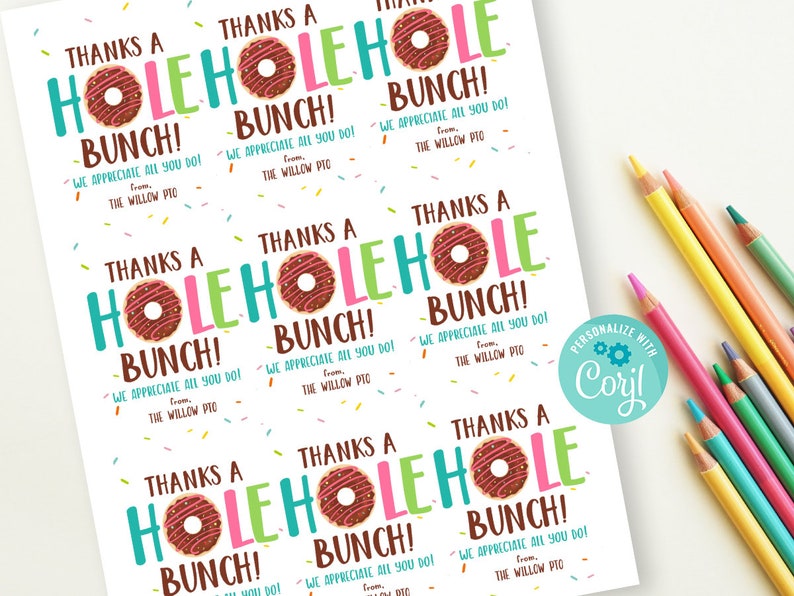 Printable Thanks a Hole Bunch Gift Tag Instant Download Donut - Etsy