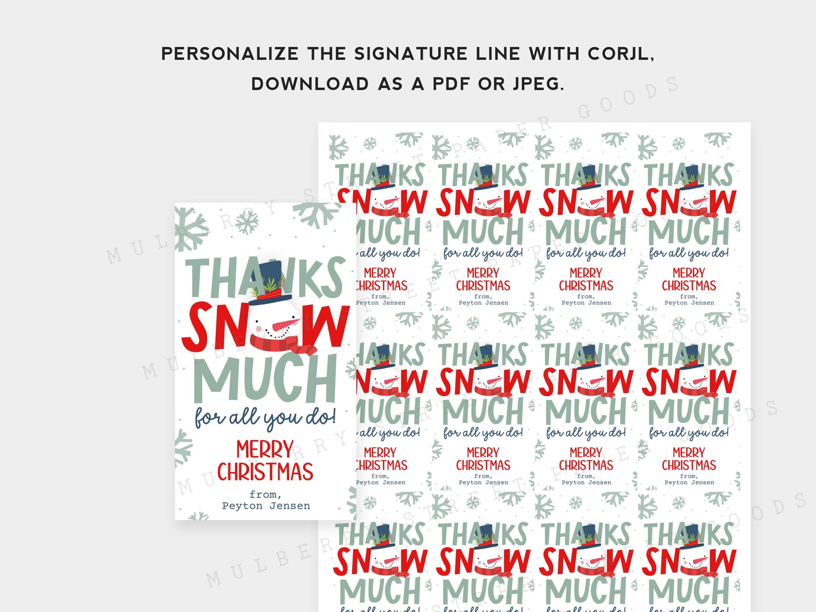 Editable Thanks Snow Much Gift Tag Digital Download Snowman Gift Tag ...