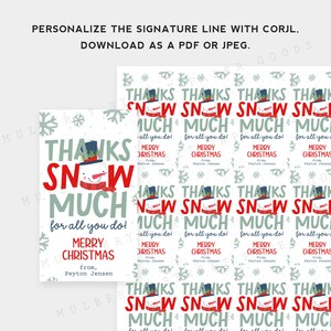 Editable Thanks Snow Much Gift Tag Digital Download Snowman Gift Tag ...