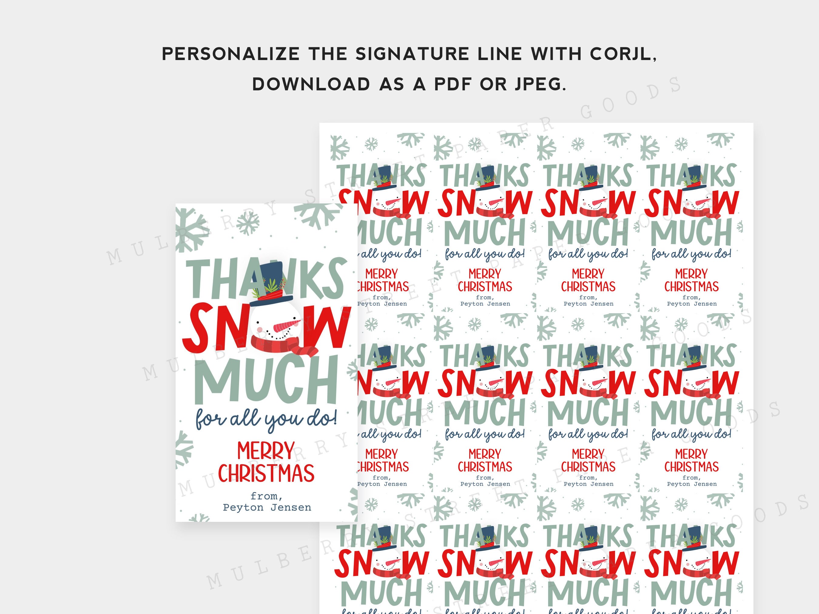 Editable Thanks Snow Much Gift Tag Digital Download Snowman Gift Tag ...