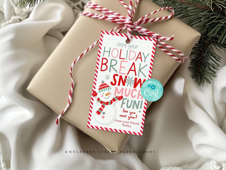 School Holiday Break Gift Tag Printable Digital Download Classroom ...