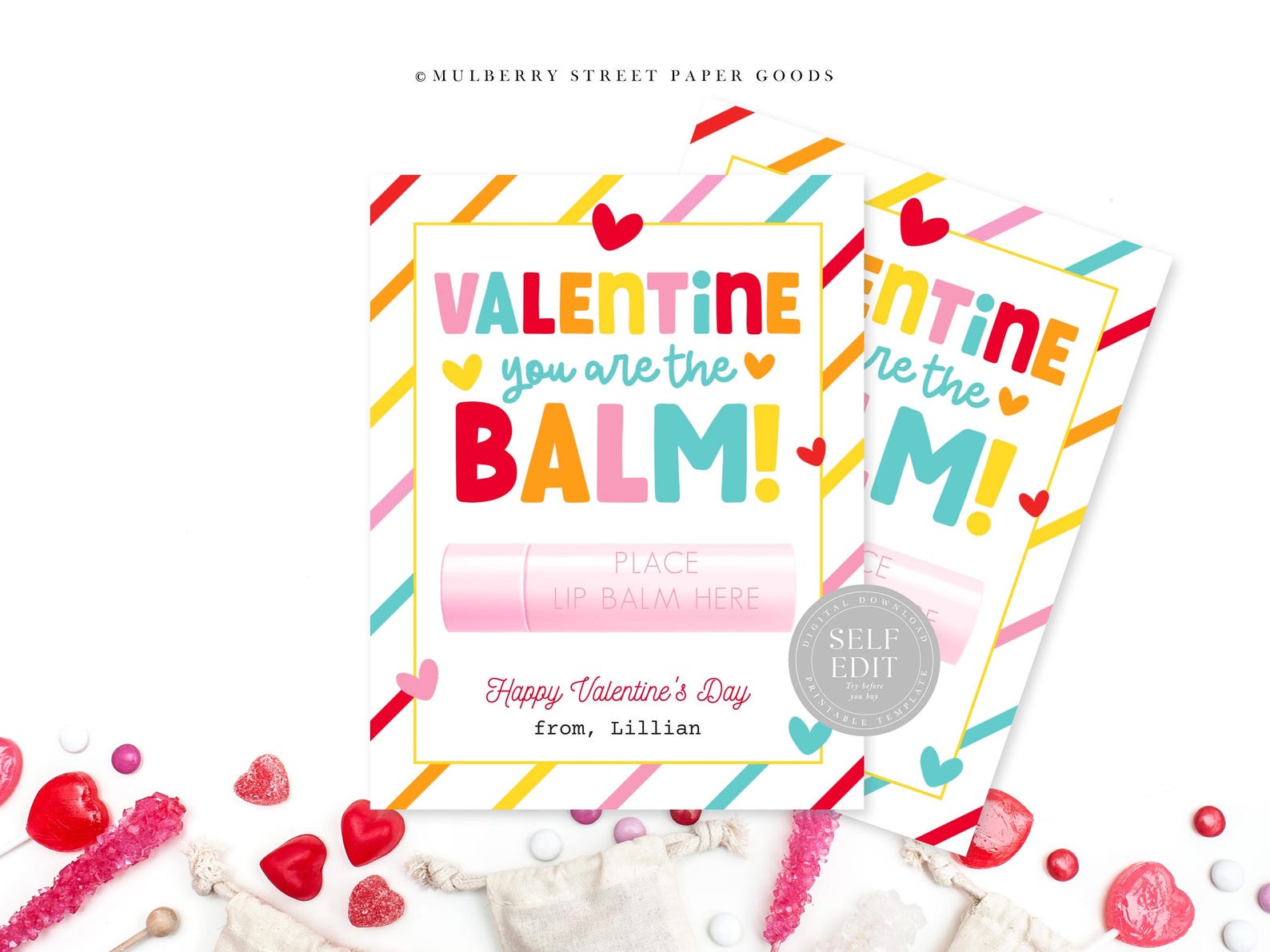 Lip Balm Valentine's Day Card Printable Kids Classroom Chapstick ...