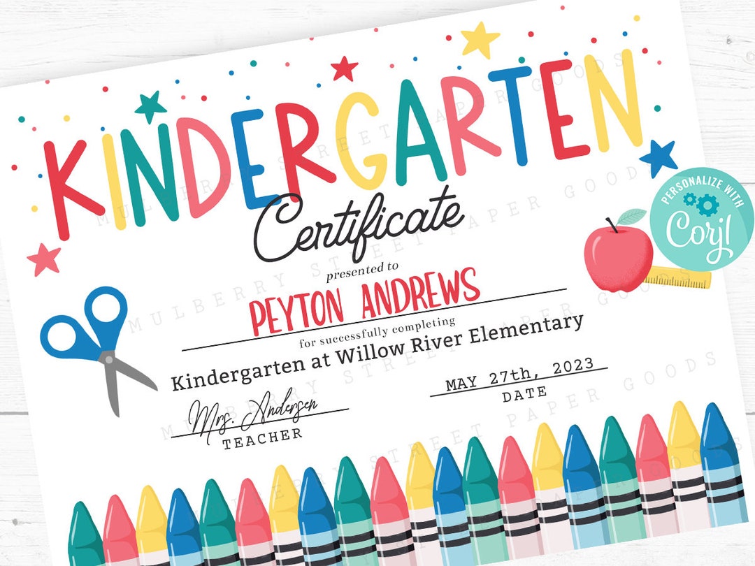 Printable Kindergarten Certificate, Editable Kindergarten Diploma ...