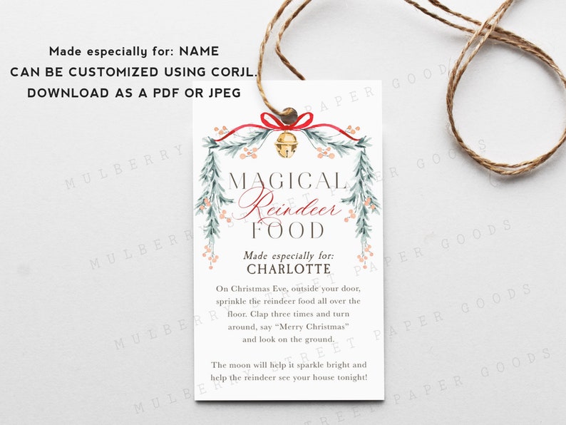 Printable Reindeer Food Tag Personalized Magical Reindeer - Etsy