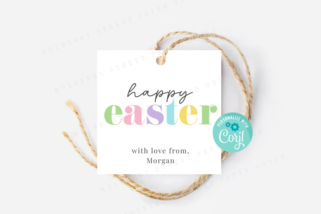 Printable Happy Easter Gift Tag, Pastel Happy Easter Square or Circle ...