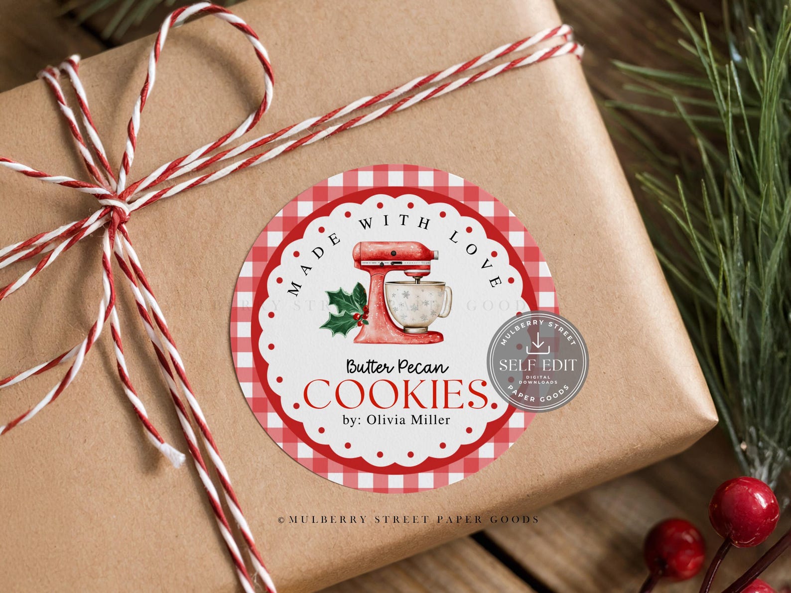Editable Christmas Baked Goods Label Canva Template Round Holiday Treat ...