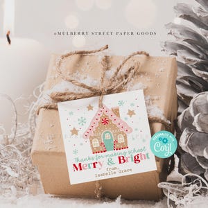 Editable Pink Gingerbread House Christmas Gift Tag All Text Editable ...