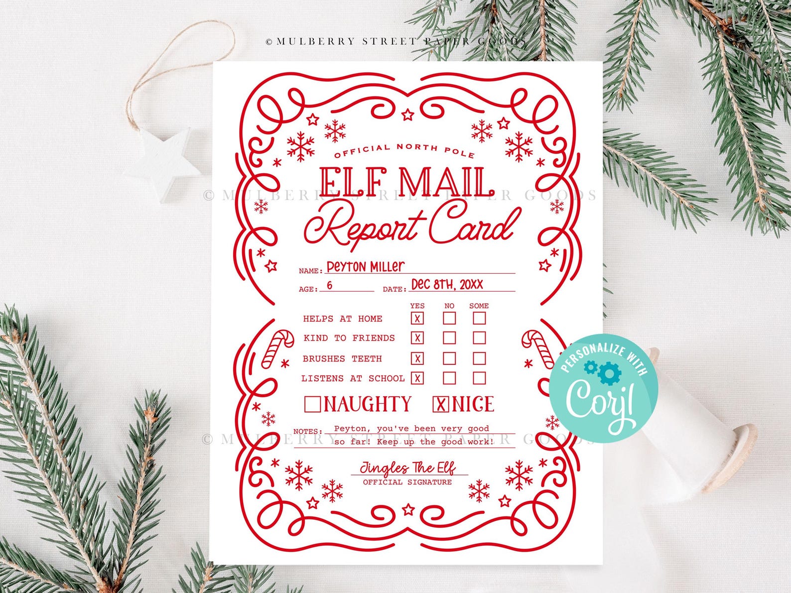 Editable Elf Report Card Printable Personalized Christmas Elf Activity ...