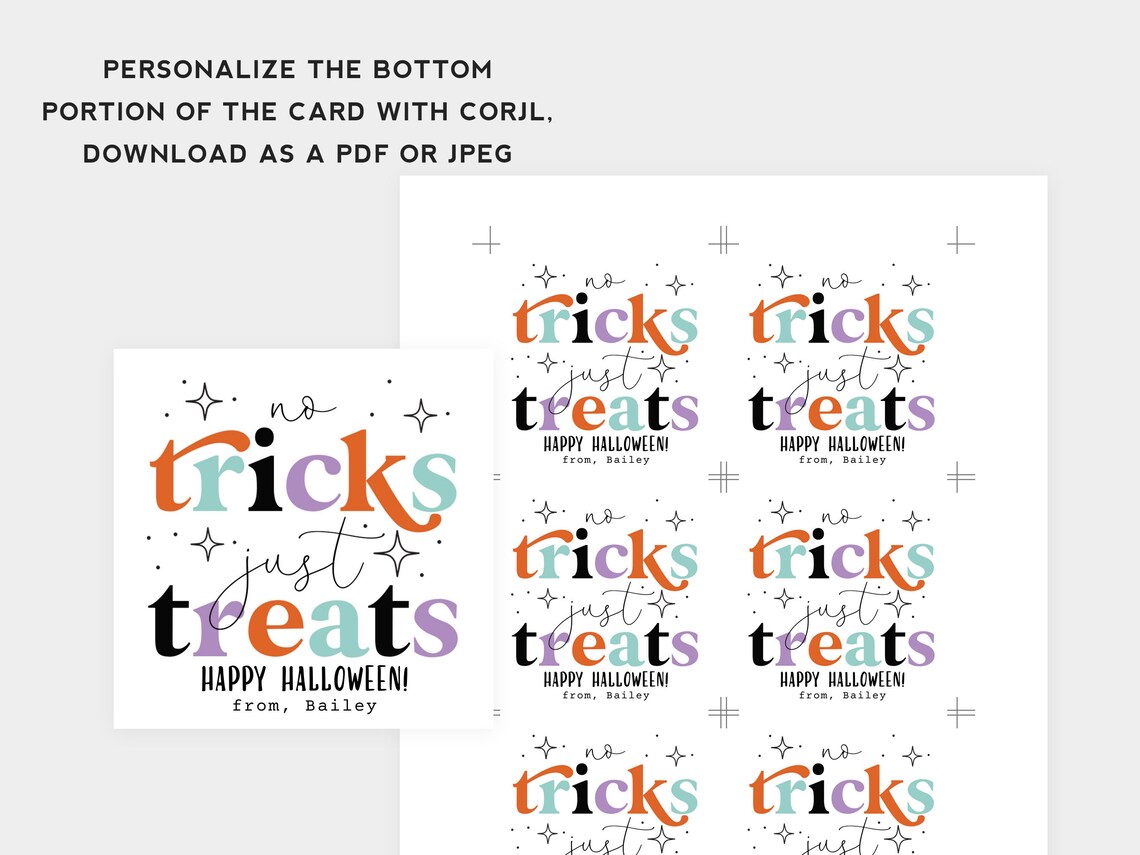 Printable Trick or Treat Gift Tag Halloween No Tricks Just - Etsy