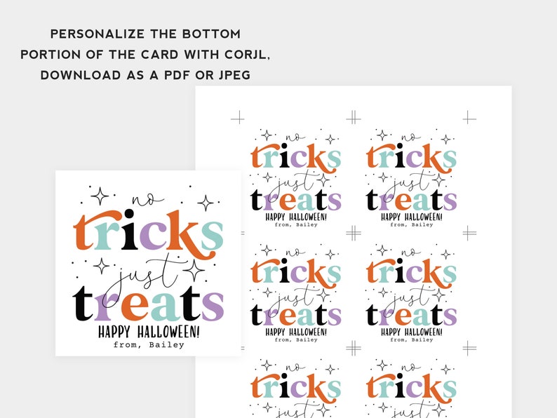 Printable Trick or Treat Gift Tag Halloween No Tricks Just - Etsy