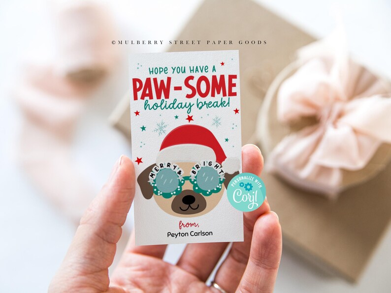 Editable Christmas Puppy Dog Holiday Break Gift Tag Digital Download ...