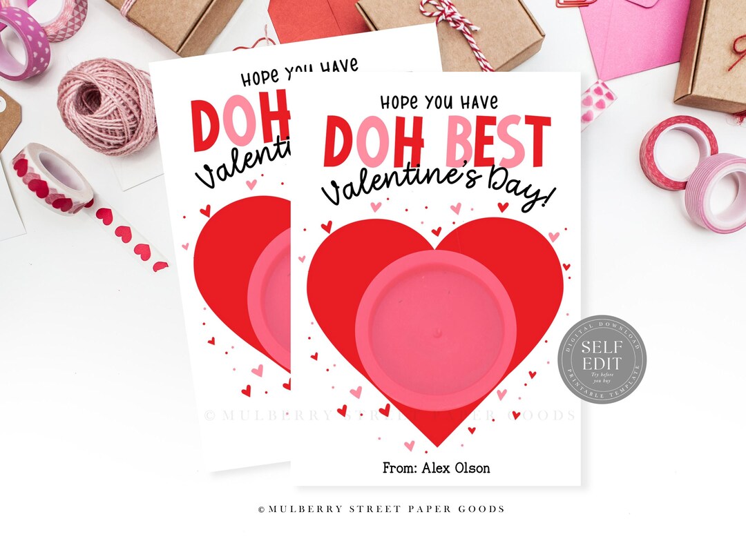 Doh Valentine Card Canva Template Valentine's Day Play Dough Card ...