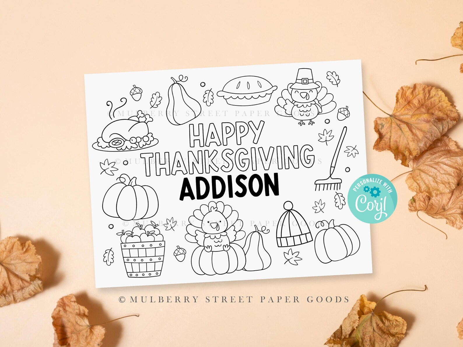 Editable Thanksgiving Coloring Page Printable Personalized Thanksgiving ...