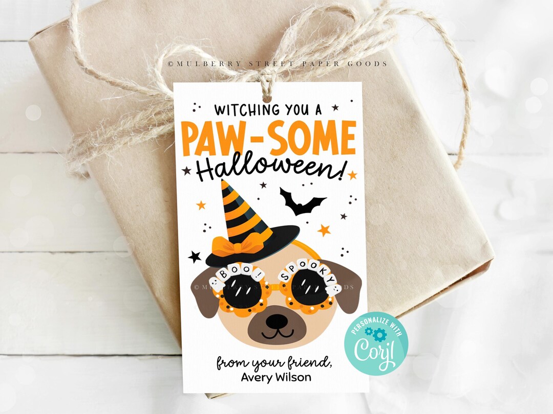 Halloween Treat Tag Printable Cute Trendy Halloween Dog Gift Tag ...