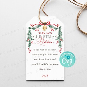 Christmas Ribbon Ornament Tag Printable, Kids Holiday Ribbon Ornament ...