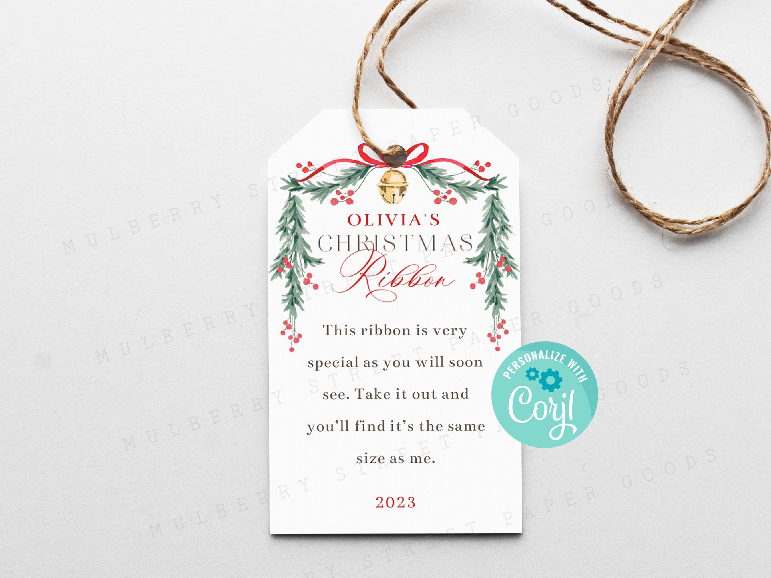 Christmas Ribbon Ornament Tag Printable, Kids Holiday Ribbon Ornament ...