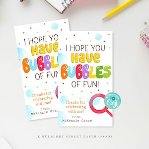 Bubbles of Fun Gift Tag Printable Instant Download Bubbles Gift Tag ...