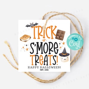 Printable Smore Treats Bag Tag, Happy Halloween Gift Bag Tag, Trick or ...