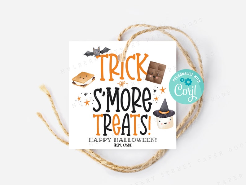 Printable Smore Treats Bag Tag, Happy Halloween Gift Bag Tag, Trick or ...