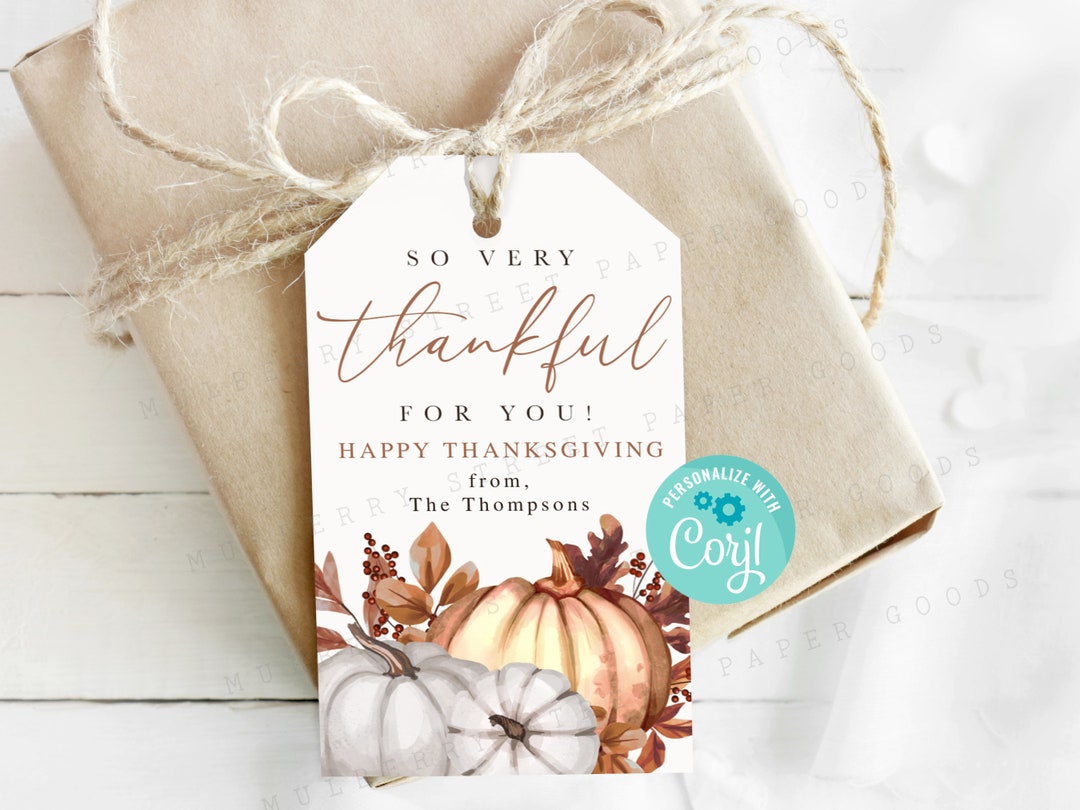 Printable so Very Thankful for You Gift Tag, Autumn Favor Tag, Happy ...