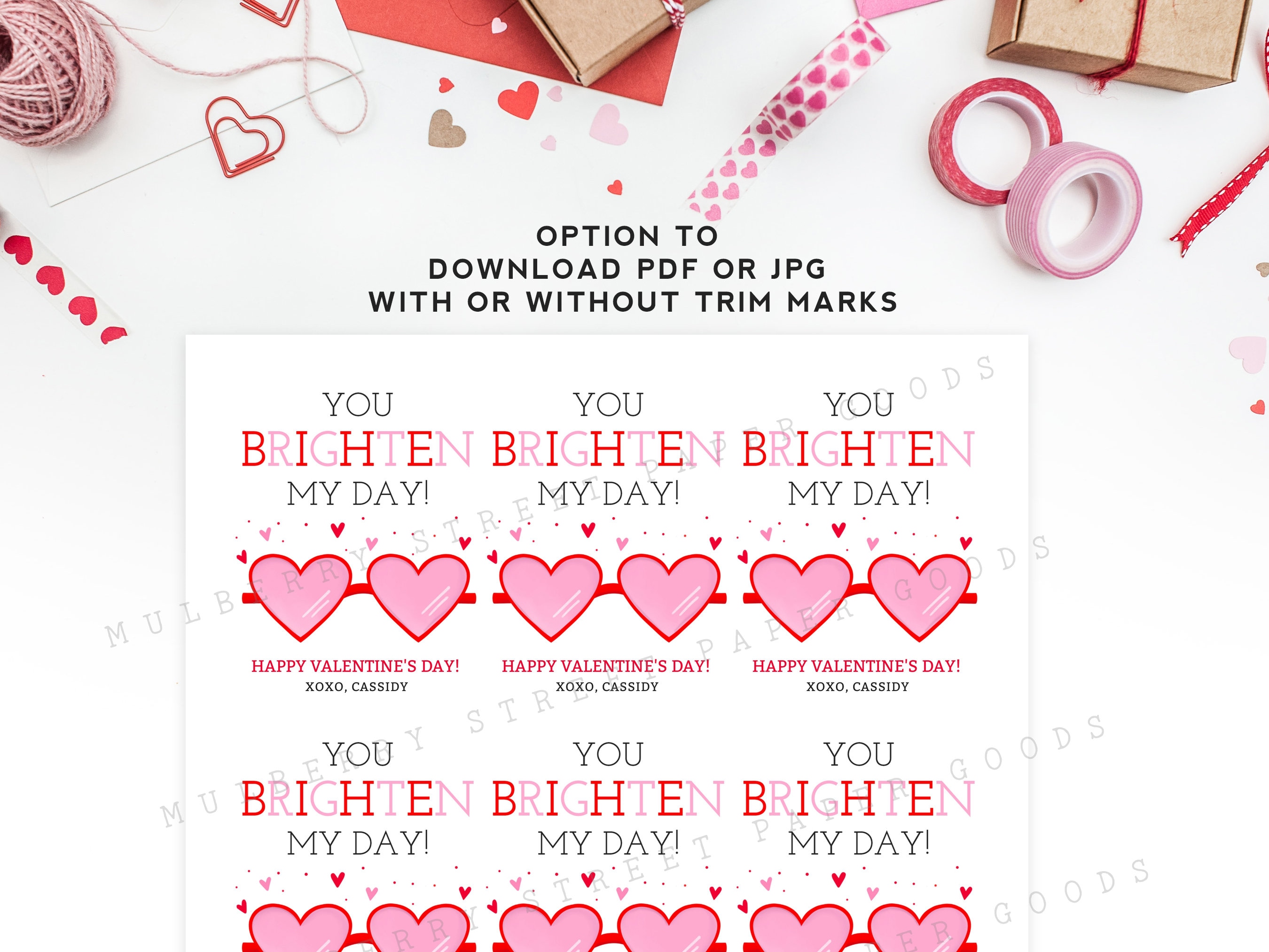 Printable Heart Sunglasses Valentine's Day Card Instant | Etsy