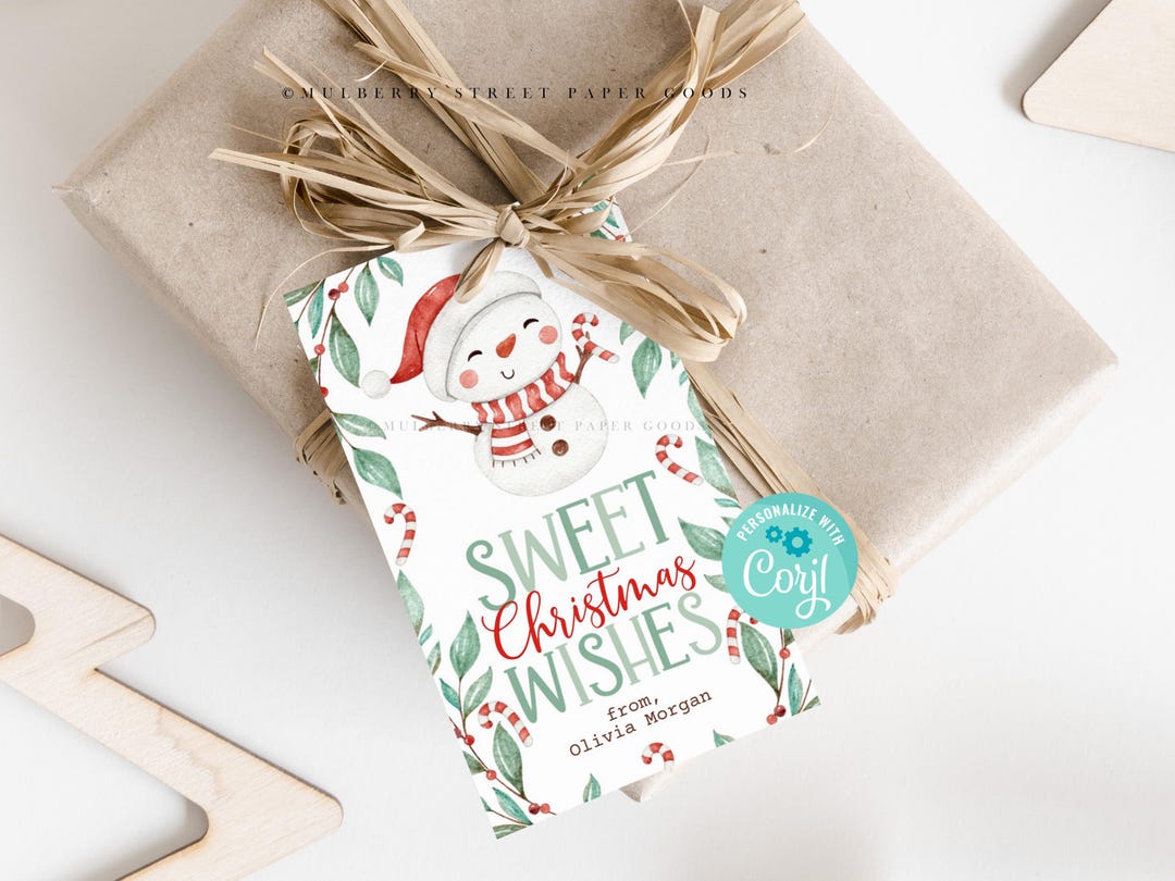 Sweet Christmas Wishes Gift Tag Digital Download Cute Snowman Christmas ...