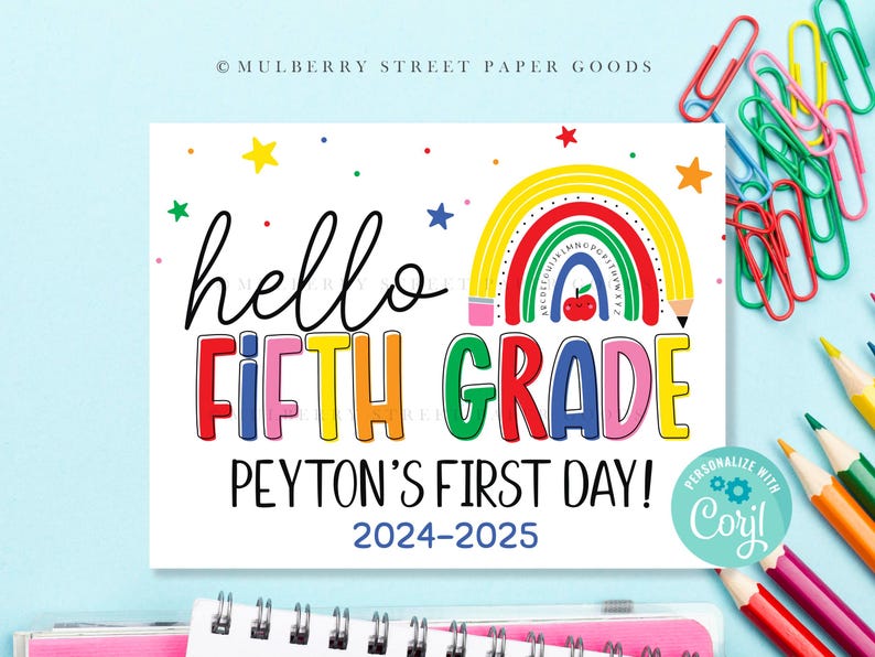 Editable First Day of Fifth Grade Sign Printable 1st Day of 5th Grade ...