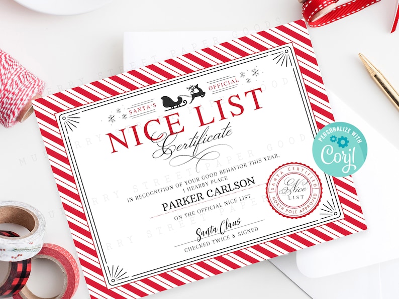 Editable Nice List Certificate Personalized Santa Nice List - Etsy