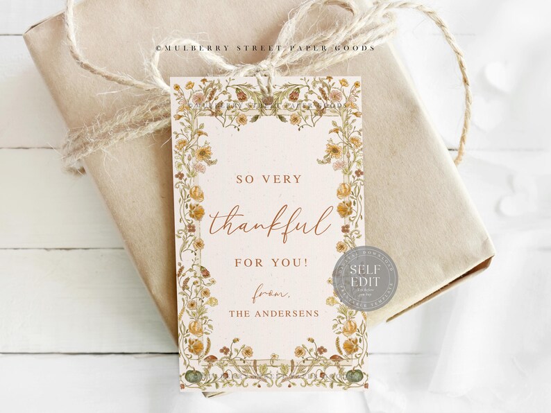 Editable Fall Thank You Gift Tag Printable Digital Download Cottagecore ...
