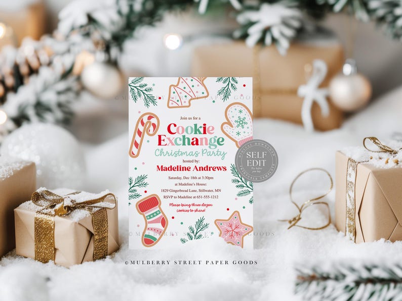 Editable Christmas Cookie Exchange Party Invitation Printable Digital ...