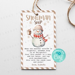 Snowman Soup Instructions Gift Tag Printable, Hot Cocoa Christmas Party ...