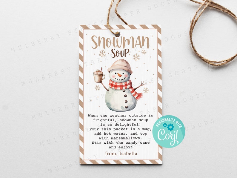 Snowman Soup Instructions Gift Tag Printable, Hot Cocoa Christmas Party ...