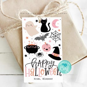 Happy Halloween Gift Tag Printable Pink Halloween Party Favors Tag ...