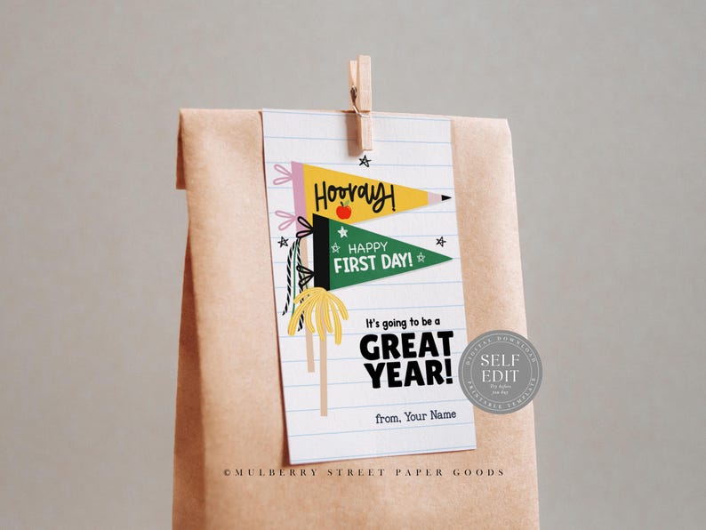 First Day of School Gift Tag Printable Digital Download Back to School ...