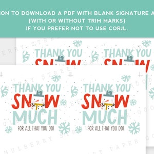 Thank You Snow Much Printable Christmas Gift Card Holder, Teacher ...