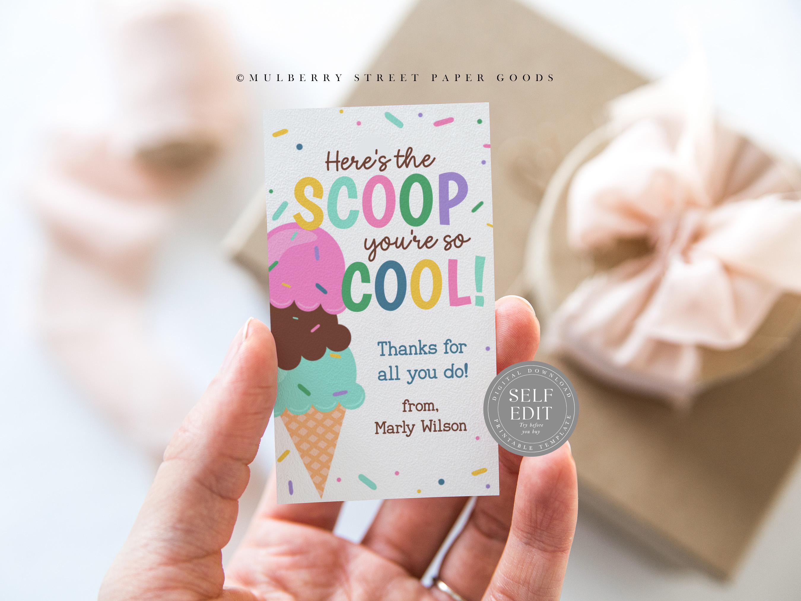 Ice Cream Gift Tag Printable Here's the Scoop You're so Cool Gift Tag ...