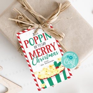 Christmas Popcorn Gift Tag, Holiday Popcorn Treat Bag Tag Printable ...
