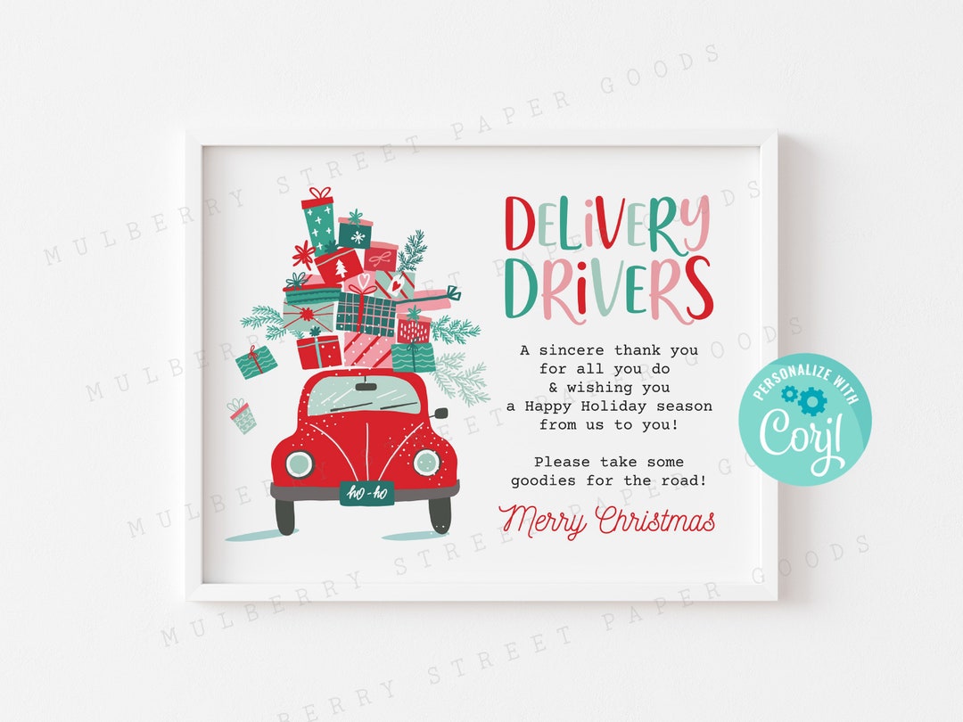 Printable Delivery Driver Thank You Sign, Instant Download Holiday ...