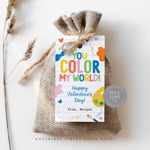 You Color My World Valentine Card Printable Art Supplies Classroom ...