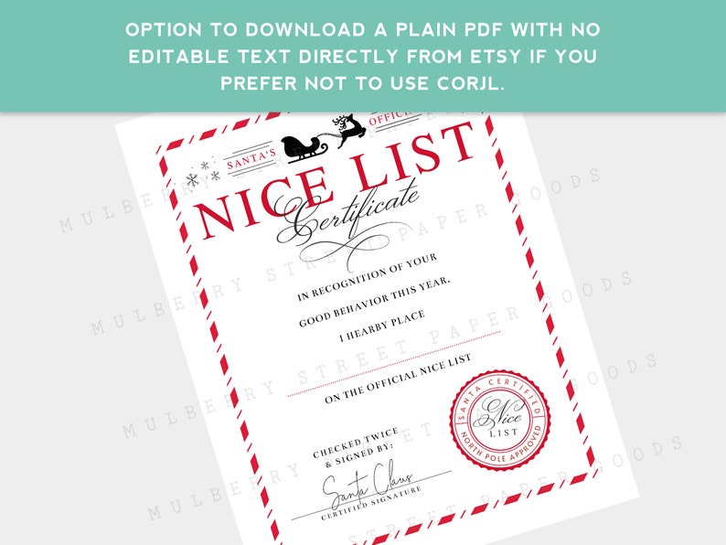 Printable Santa Claus Nice List Certificate, Editable Santa's Official ...