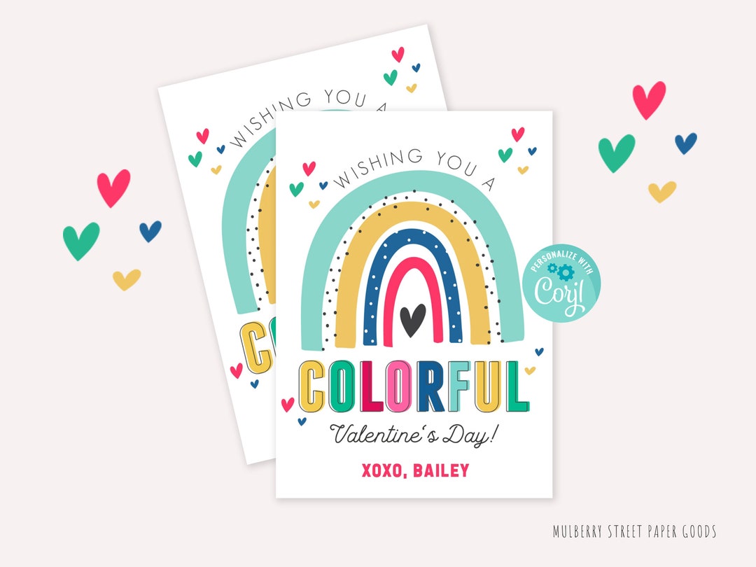 Printable Classroom Valentine's Day Card, Instant Download Colorful ...