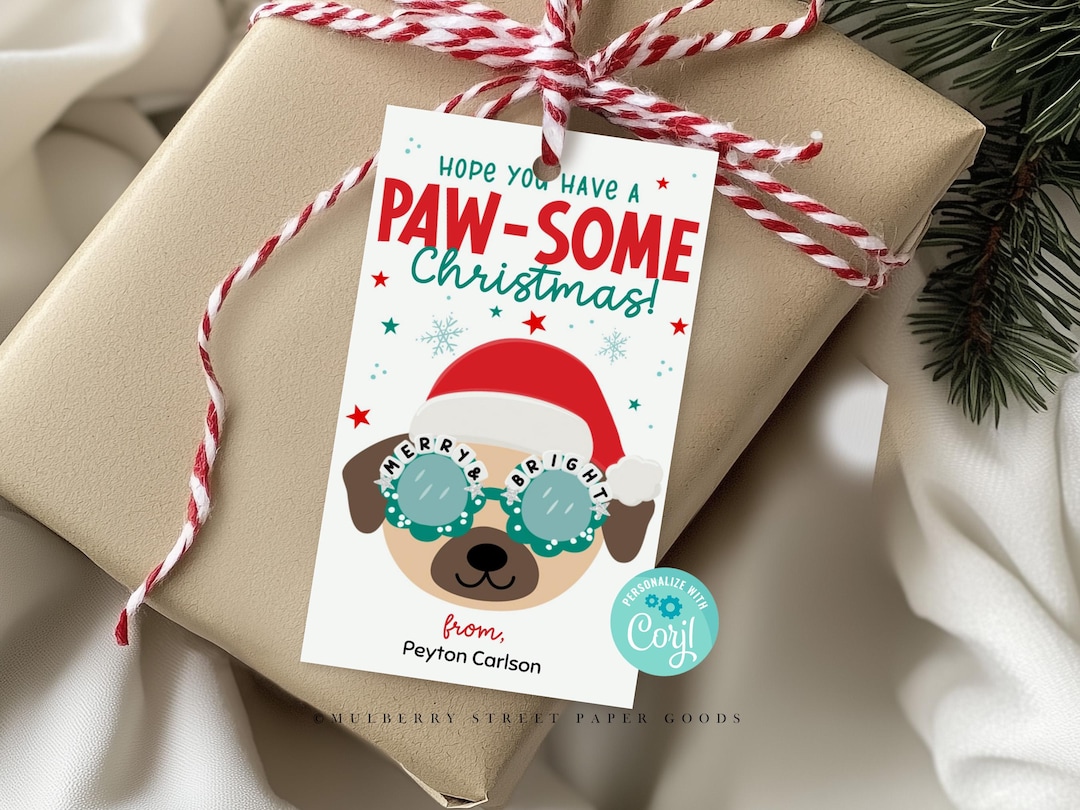 Digital Download Christmas Gift Tag Printable Cute Dog Christmas Party ...